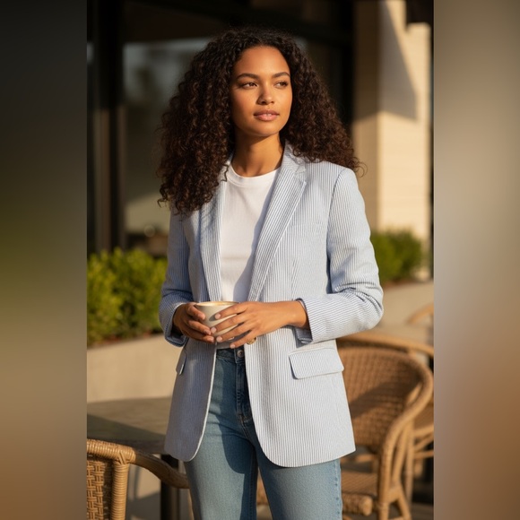 LOFT | Jackets & Coats | Loft Soft Blue Pinstripe Blazer | Poshmark